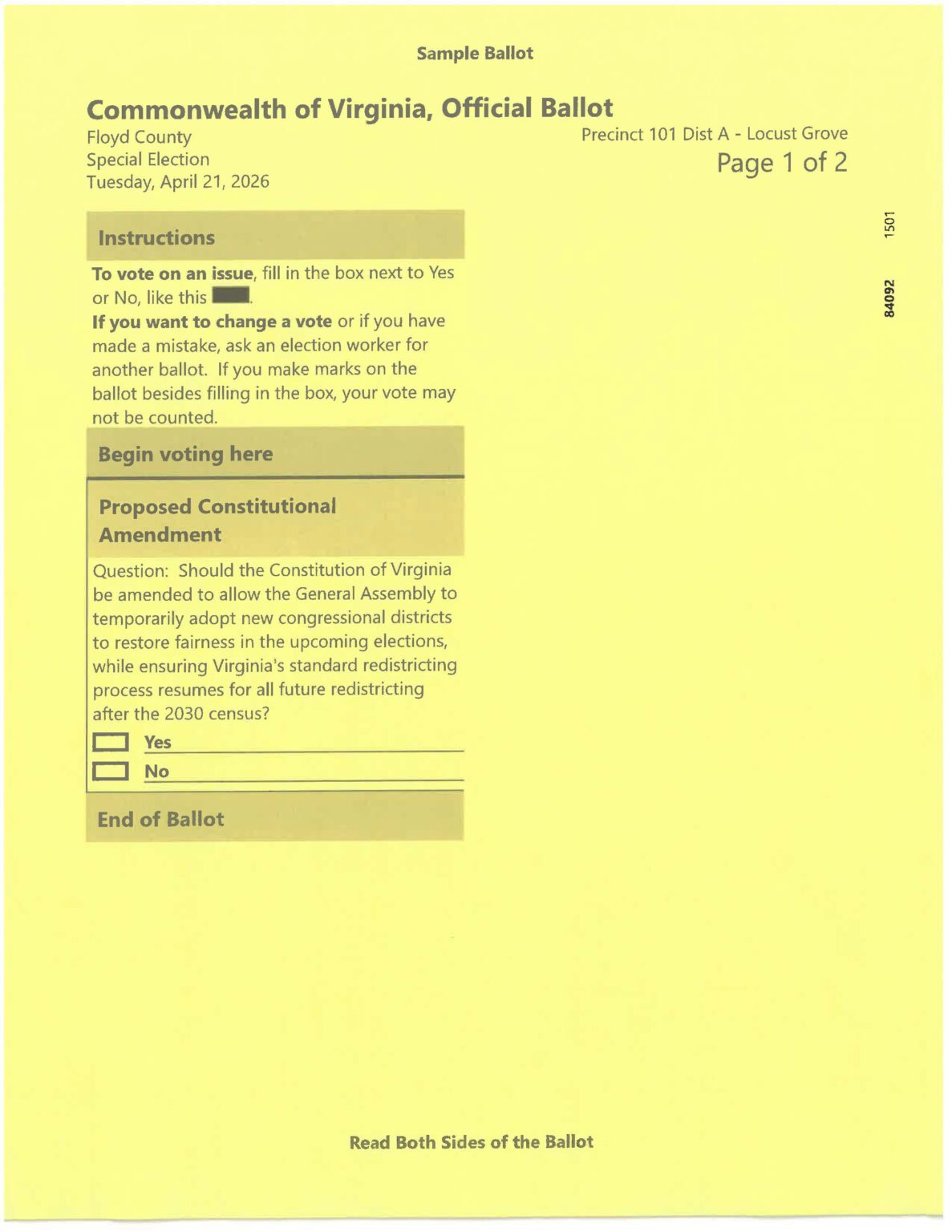 Sample Ballot Precinct 101 - Locust Grove - Floyd County Office of ...